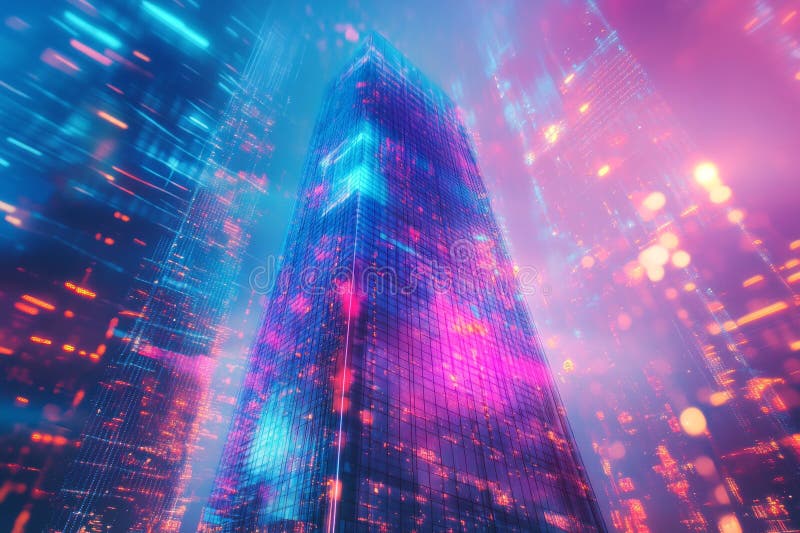 Artistic Double Exposure Image of a Synthwave Skyscraper Stock ...