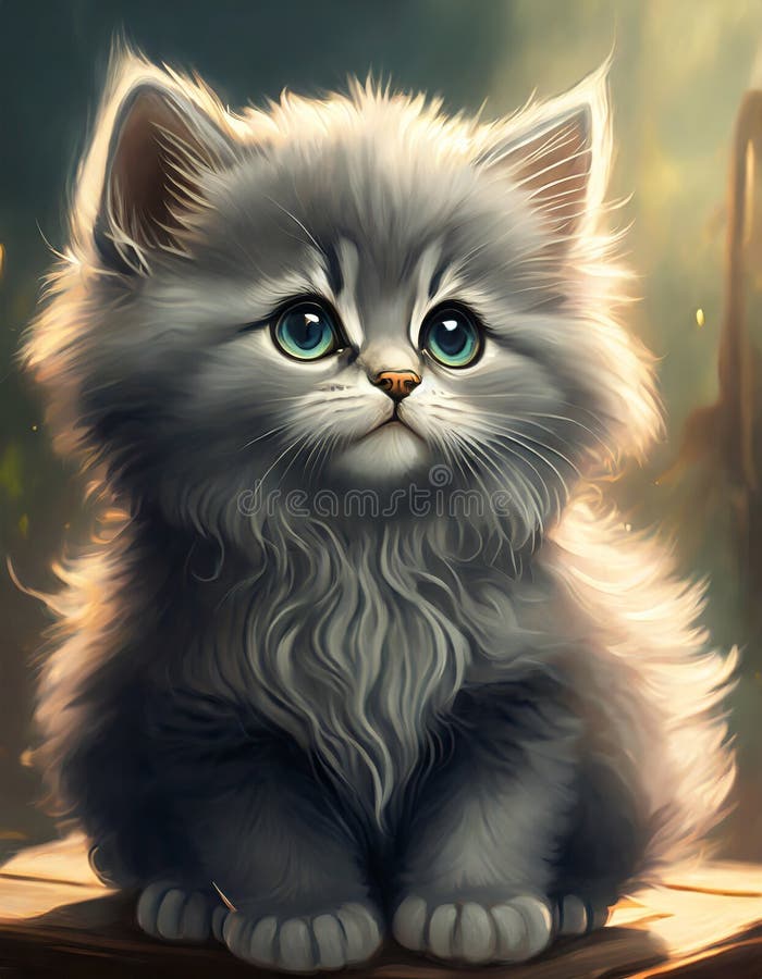 Artistic Drawing of a Cute Fluffy Kitten Stock Illustration ...