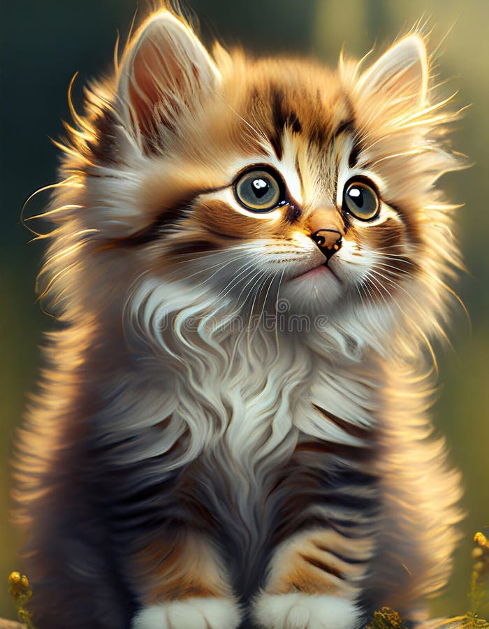 Artistic Drawing of a Cute Fluffy Kitten Stock Illustration ...