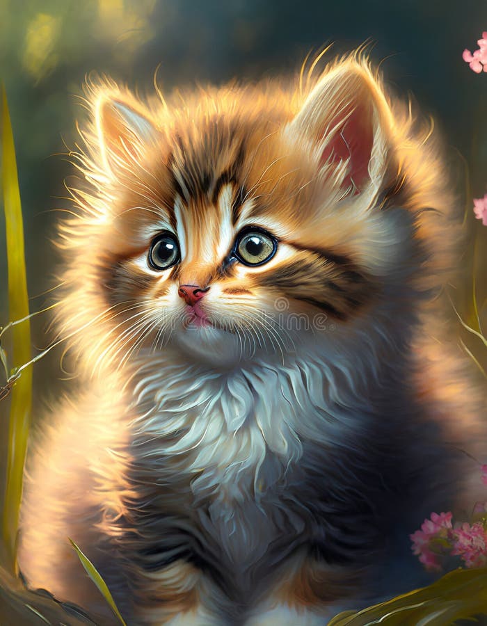 Artistic Drawing of a Cute Fluffy Kitten Stock Illustration ...