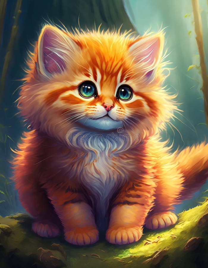 Artistic Drawing of a Cute Fluffy Kitten Stock Illustration ...