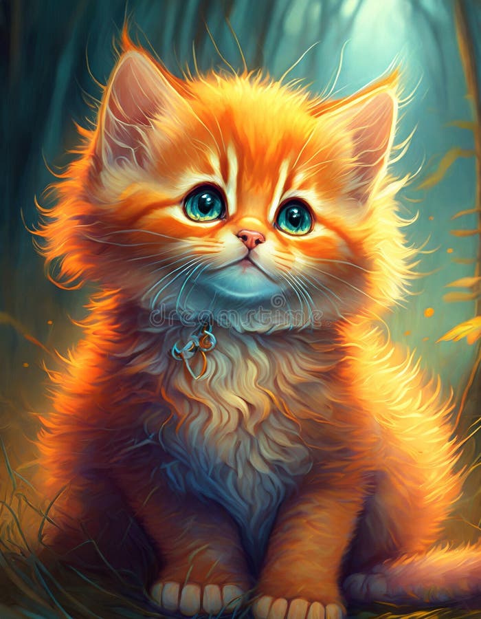 Artistic Drawing of a Cute Fluffy Kitten Stock Illustration ...