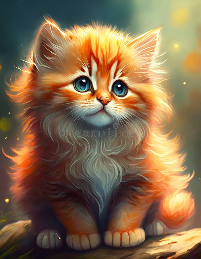 Artistic Drawing of a Cute Fluffy Kitten Stock Illustration ...
