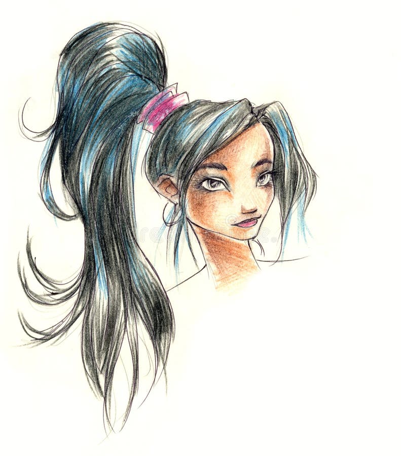 Artistic drawing of girl stock illustration. Illustration of dark - 8398248