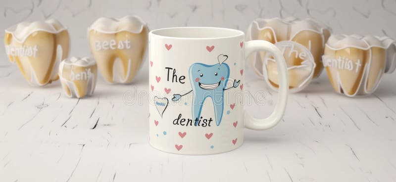 Artistic Drinkware a Mug with a Tooth Design, Standing on a Table Stock ...
