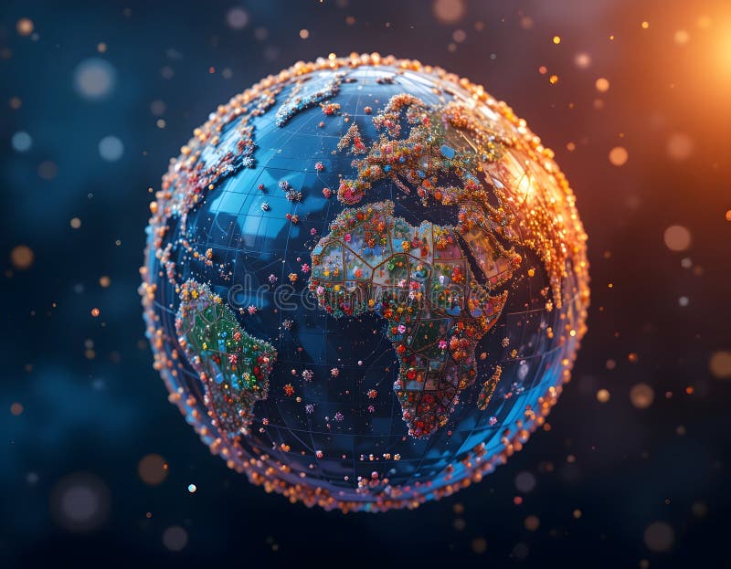 Artistic Earth Globe with Colorful Elements and Bright Light Stock ...