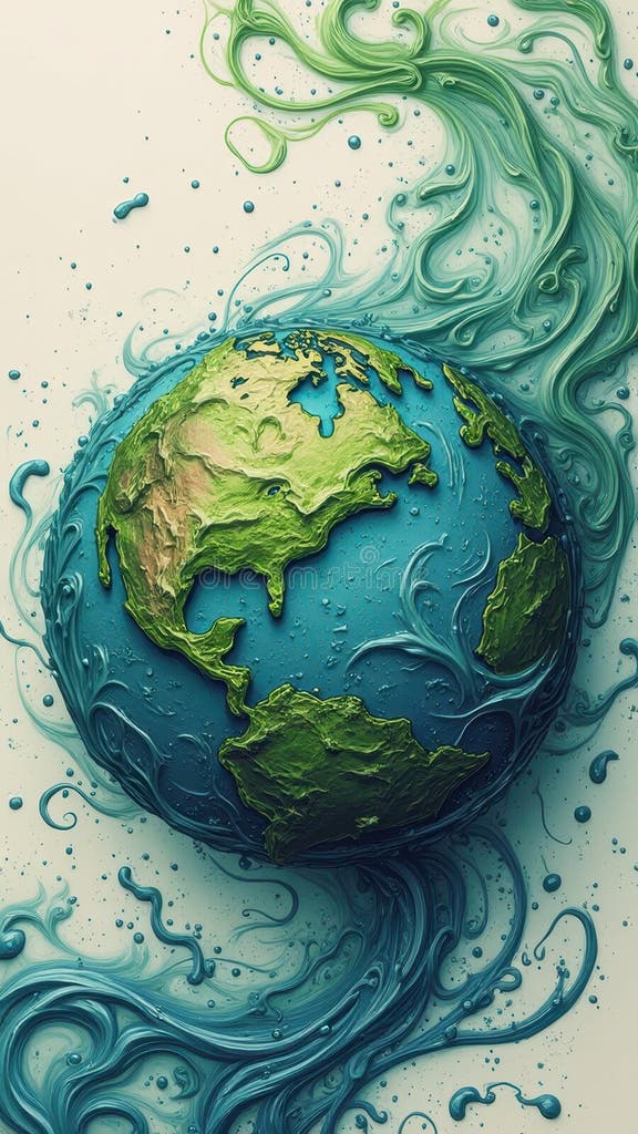 Artistic Earth Globe with Fluid Swirls Highlighting Continents Stock Photo - Image of visual ...