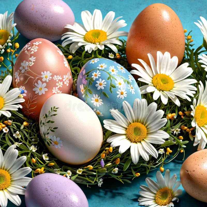 Artistic Easter Egg Arrangement with Daisies Stock Image - Image of ...
