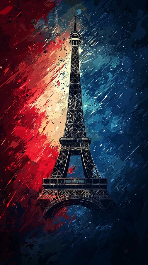 Artistic Eiffel Tower Illustration Red White Blue Abstract Paint ...