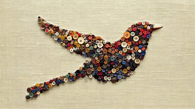 Artistic Expression of a Bird Formed from Colorful Buttons Creative Studio Digital Artwork ...