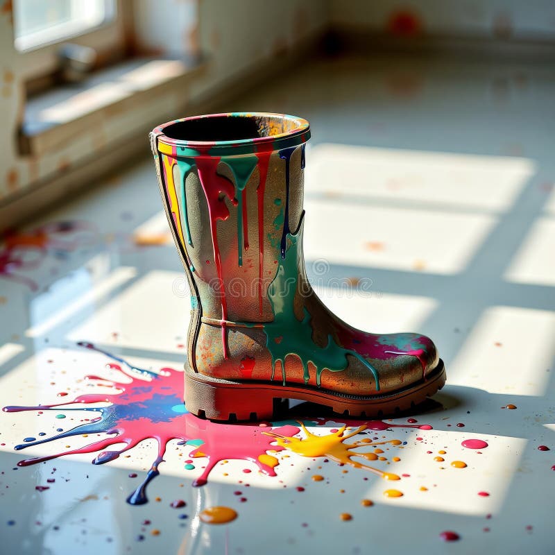 Paint-Splattered Rain Boot Embodying Creative Mess, Generative Ai Stock ...