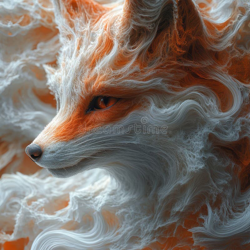 Artistic, Fantastical Representation of a Long-maned, Orange-brown Fox ...