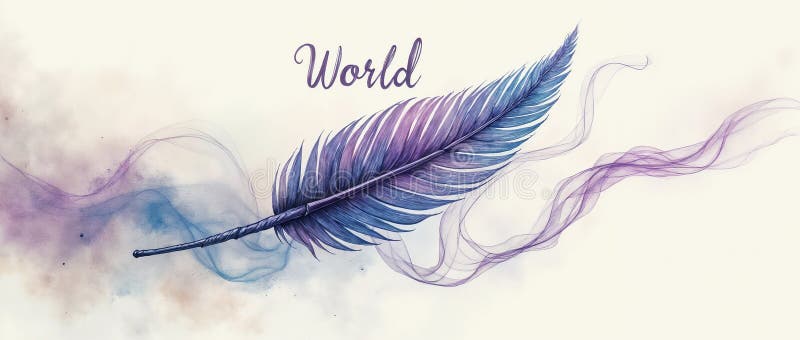 Artistic Feather Design in Blue and Purple with Cursive Text Stock ...