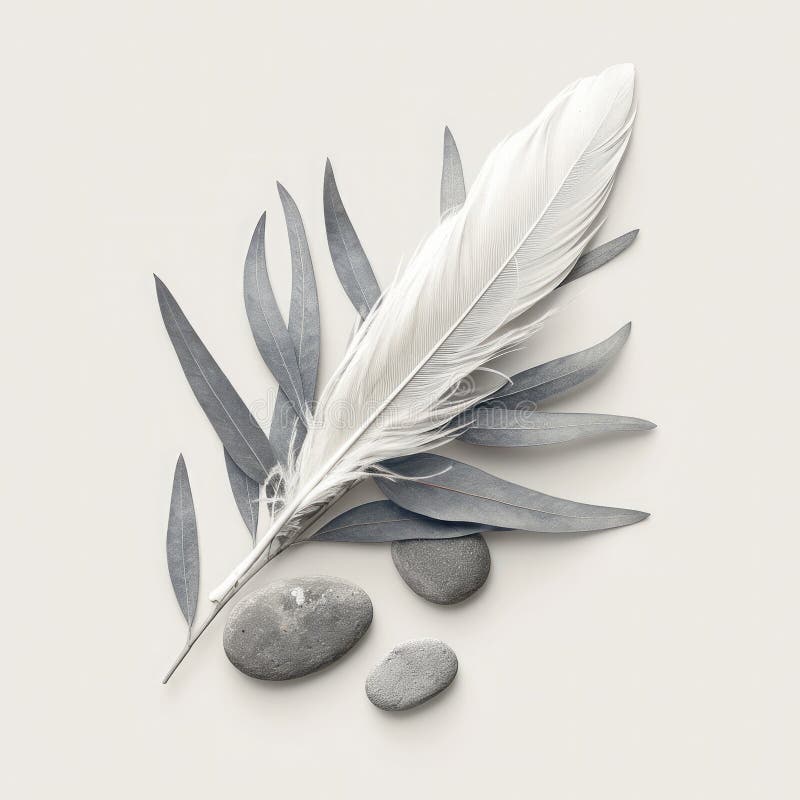 Artistic Feather and Stones on Light Background Stock Photo - Image of ...