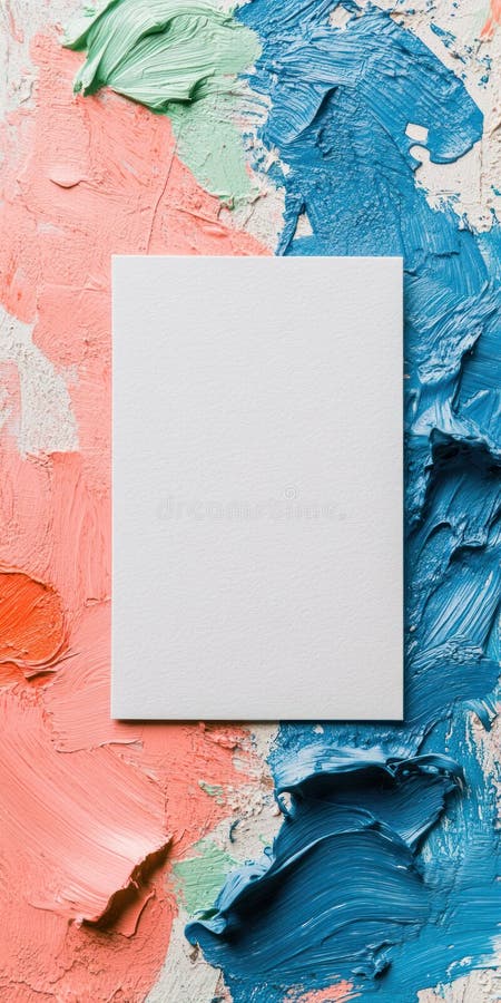 Artistic Flat Lay with Empty White Card on Colorful Paint Background ...