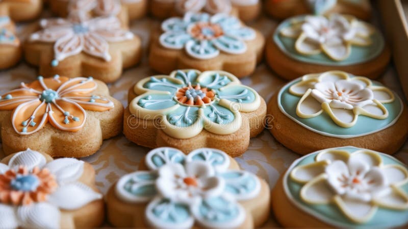 Artistic Floral Iced Cookies on Display at Bakery Stock Photo - Image ...