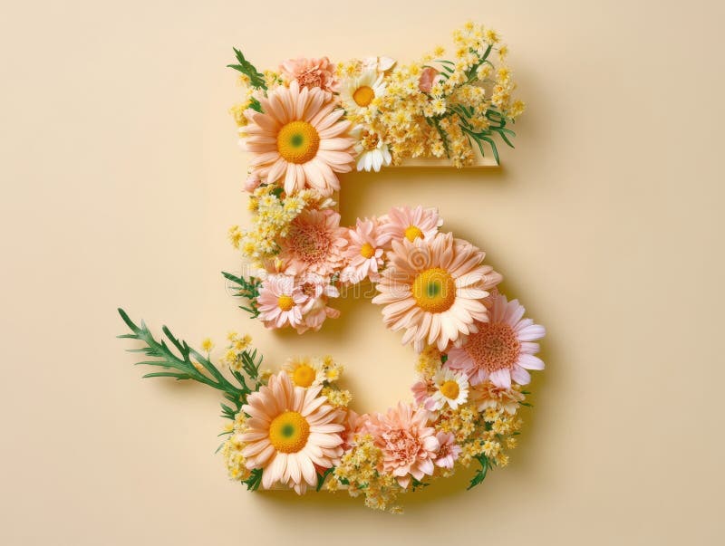 Artistic Floral Number Five with Peach Colored Daisies Stock ...