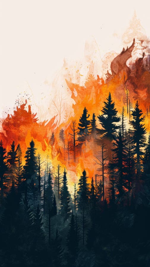 Artistic Forest Fire Representation with Wild Animals. Danger and ...