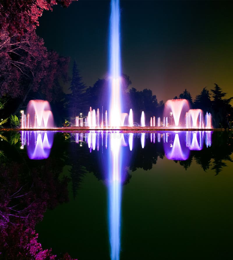 Artistic fountain at night stock photo. Image of light - 34443338