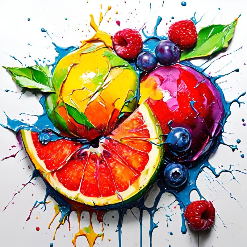 Fruit and Paint Creation on Canvas, Kitchen Setting Stock Illustration ...