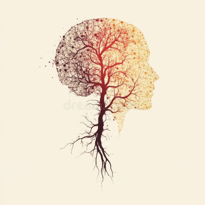 Artistic Fusion of Human Brain and Tree Silhouette Stock Illustration ...