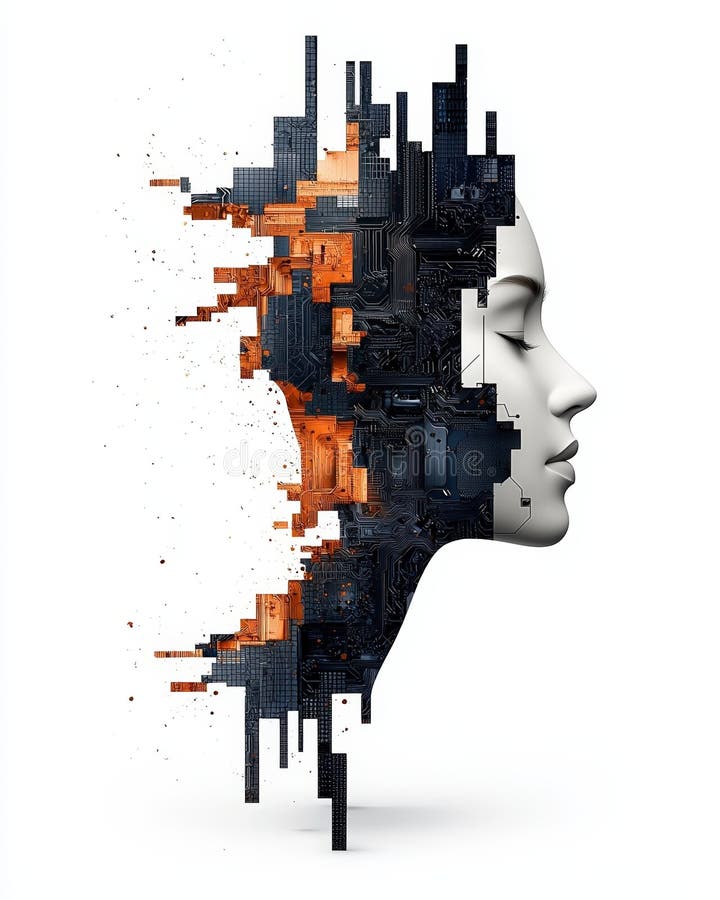 Artistic Fusion of Technology and Human Form Stock Illustration ...