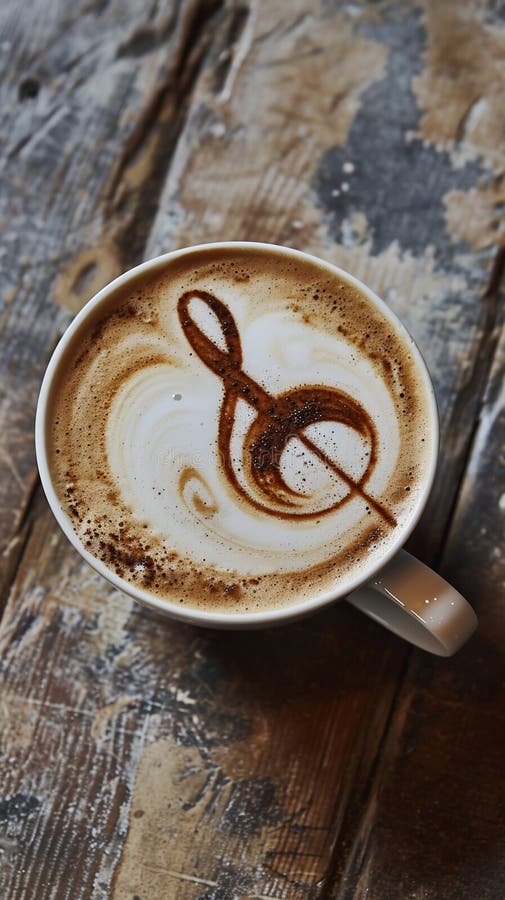 Artistic G-Clef Latte Art on a Rustic Table. Generative Ai Stock ...