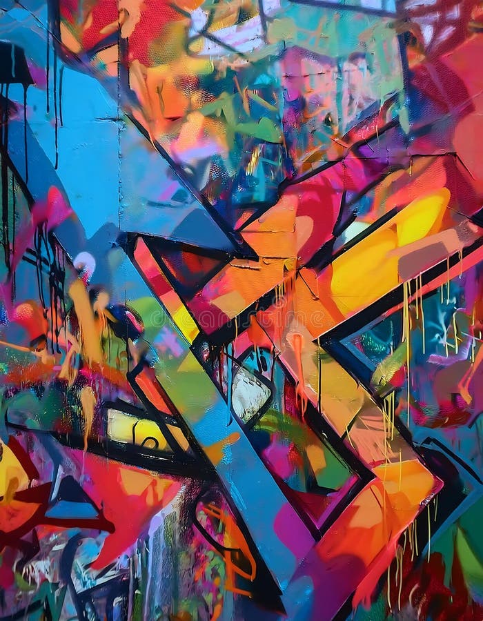 An Artistic Generative AI Abstract Graffiti Wall, Featuring Chaotic yet ...