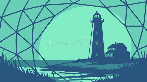 Artistic Geometric Lighthouse Design in Coastal Scene Vector Graphic ...