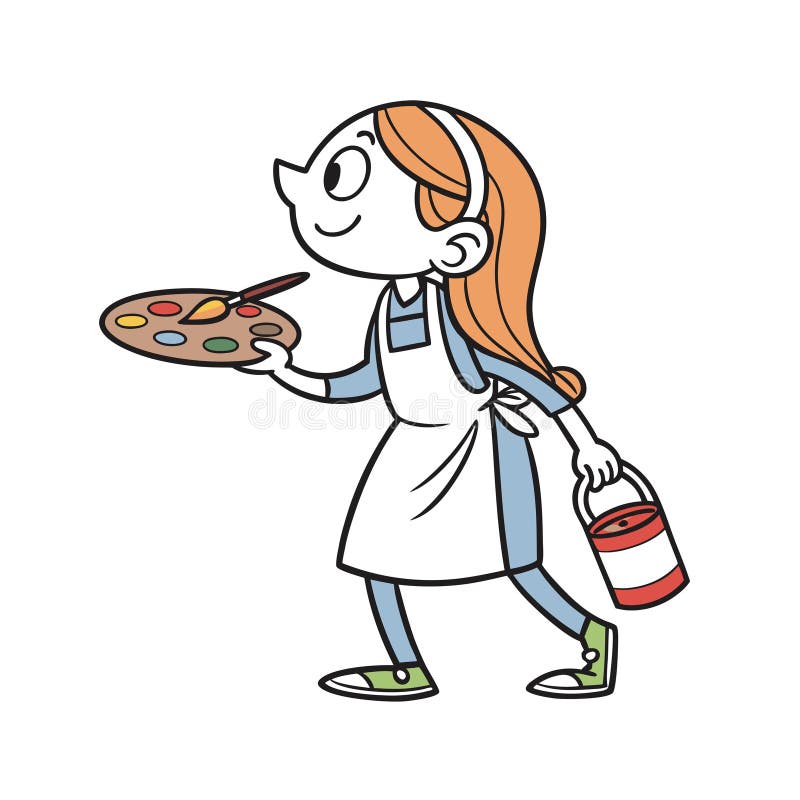 Artistic Girl with Color Palette Stock Vector - Illustration of ...