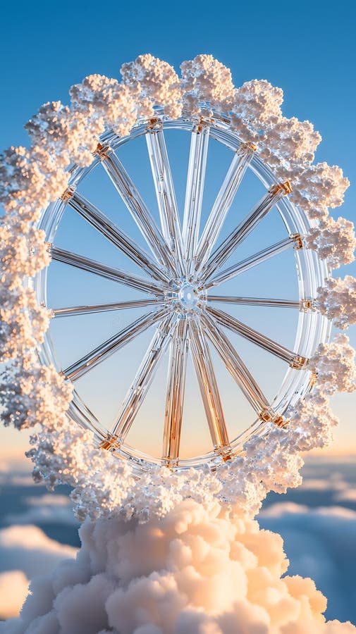 Artistic Glass Wheel Amidst Fluffy Clouds Stock Illustration ...