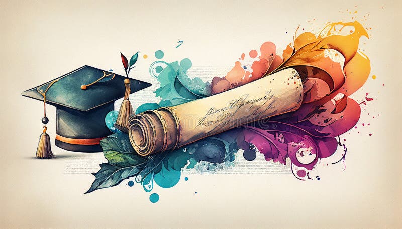 Artistic Graduation Cap and Scroll Illustration. Stock Illustration ...