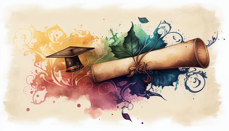 Artistic Graduation Cap and Scroll Illustration. Generative AI Stock ...