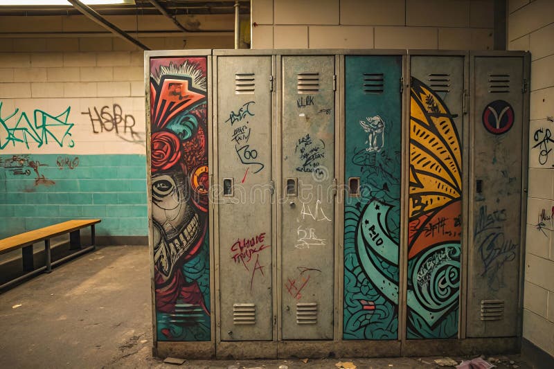 Artistic Graffiti or Scratches on Lockers. Generated Using AI. Stock ...
