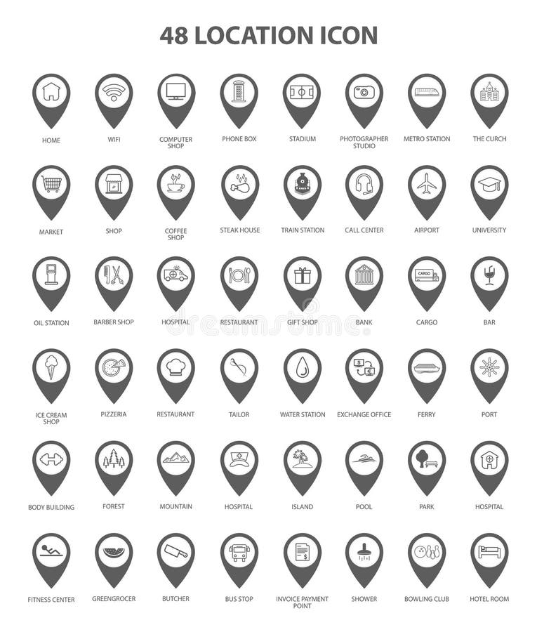 Artistic Gray Location Icon Set Vector Stock Vector - Illustration of ...