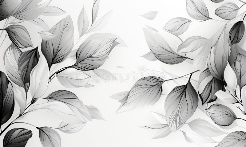 Artistic Grayscale Illustration of Stylized Leaves on a Textured ...
