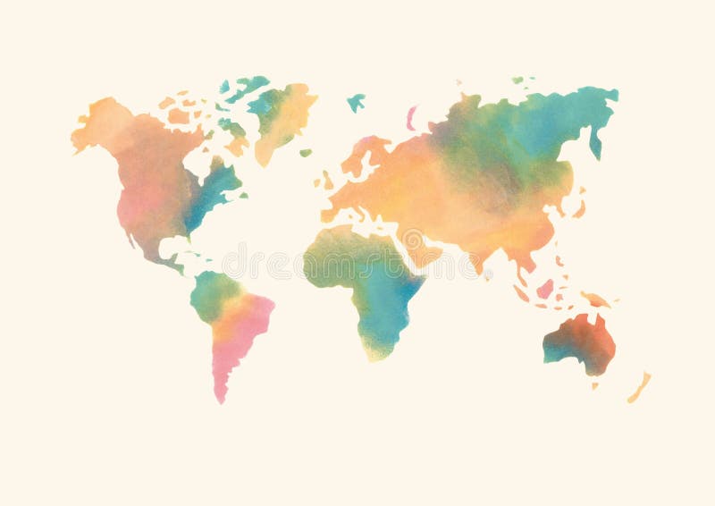 An Artistic Grunge Rainbow World Map in Pastel Peach Background Stock ...