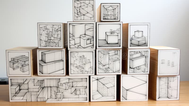 Artistic hand drawn boxes stock illustration. Illustration of structure ...