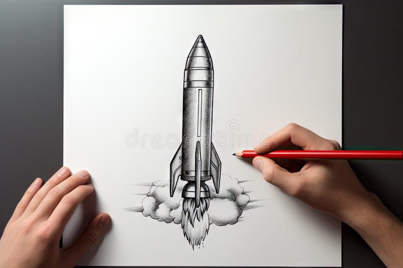 Artistic Hands Sketching a Rocket Launch Stock Illustration ...