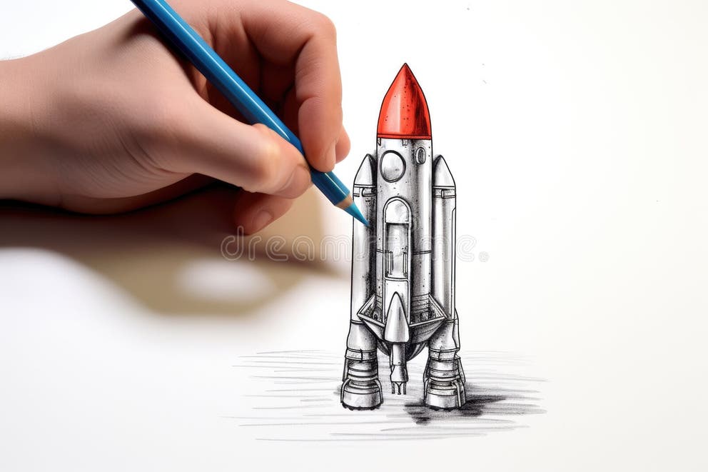 Artistic Hands Sketching a Rocket Launch Stock Illustration ...