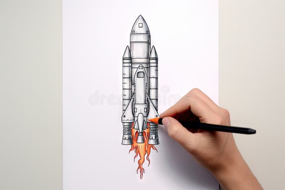 Artistic Hands Sketching a Rocket Launch Stock Illustration ...