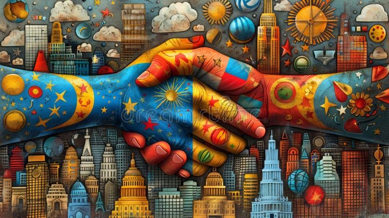 Artistic Handshake with Colorful Designs Stock Image - Image of ...