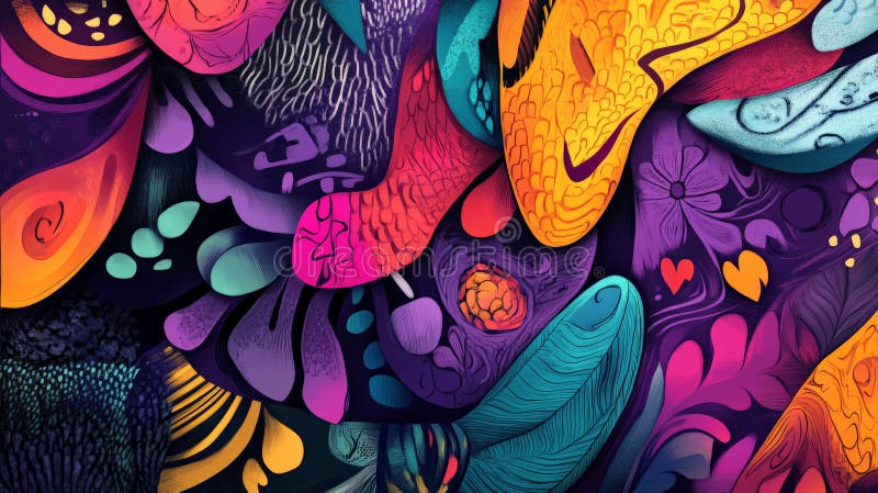 Artistic Header Design with Doodle Art, Featuring Abstract Shapes and ...