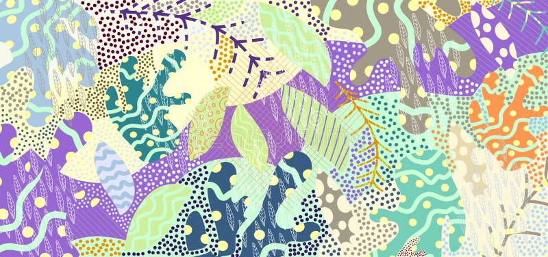 Artistic Header with Flowers and Leaves. Graphic Design. Hand Drawn ...