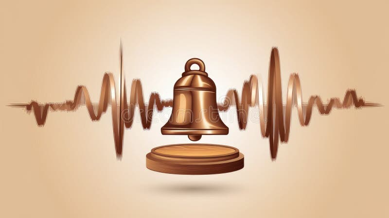 Artistic Illustration of a Bronze Bell with Soundwave Patterns in a ...
