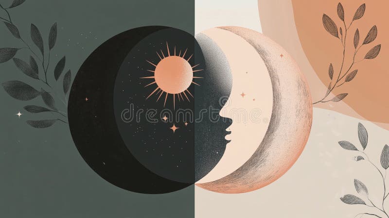 Artistic Illustration of Celestial Bodies Blending Sun and Moon with ...