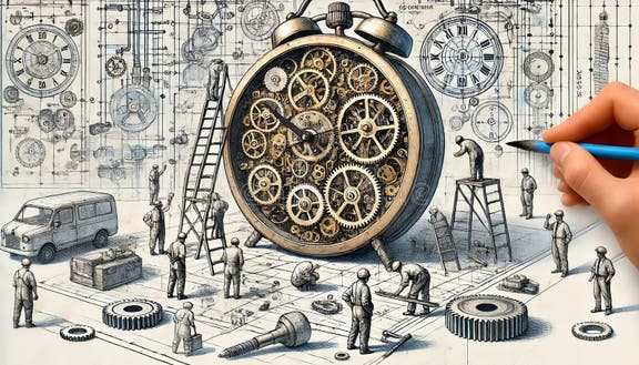 Artistic Illustration of Clockwork Construction Process Stock Illustration - Illustration of ...