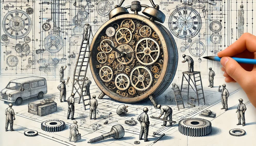 Artistic Illustration of Clockwork Construction Process Stock ...