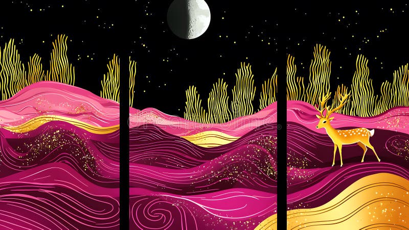 Artistic Illustration of Deer Under Moonlight Stock Illustration ...