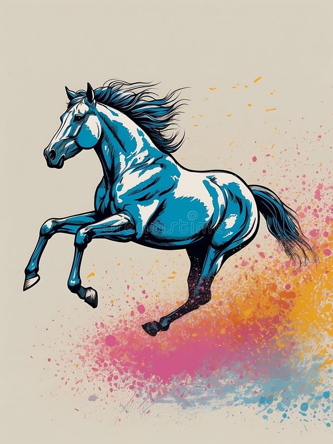 Artistic Illustration of a Dynamic Horse Galloping, with a Splash ...